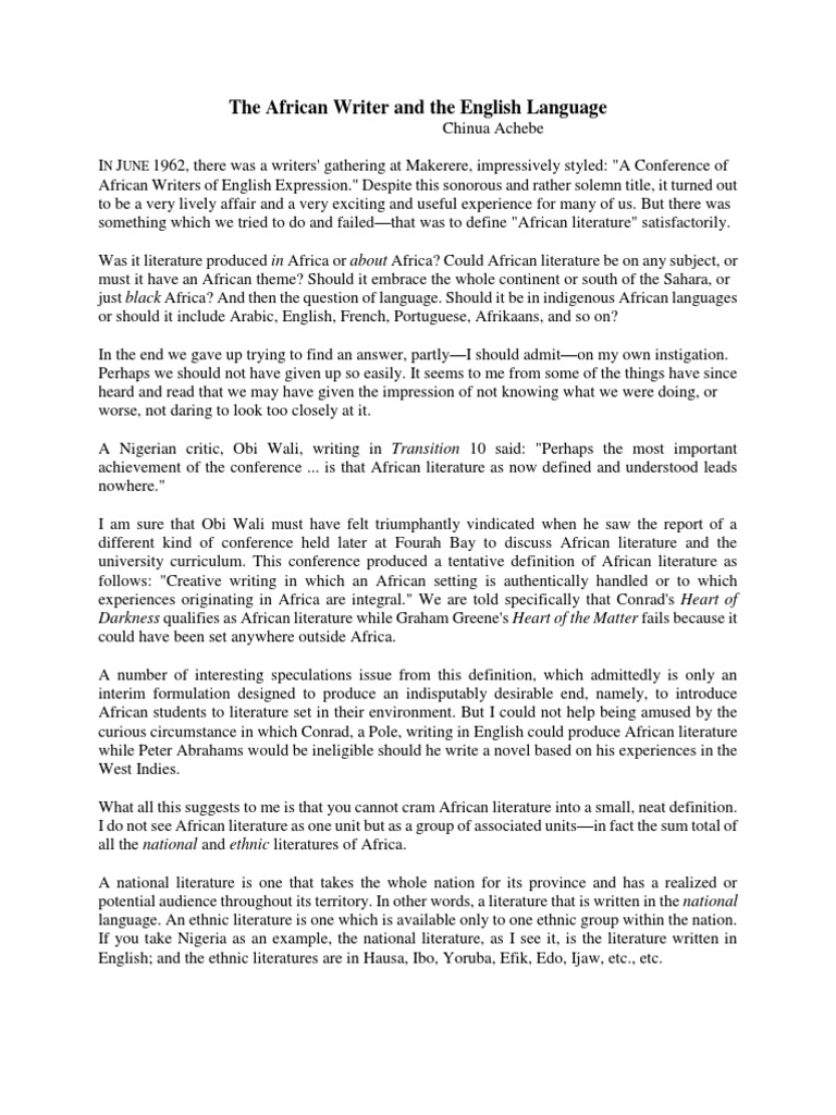 Chinua Achebe The African Writer and English | PDF | Olaudah Equiano ...