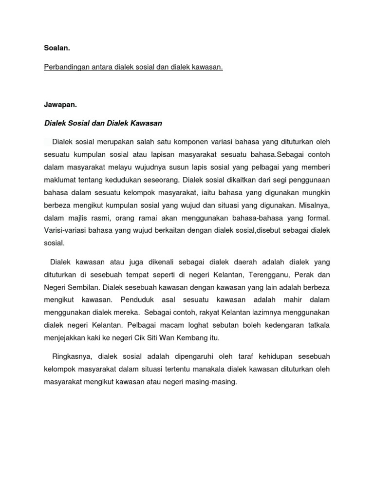 Perbandingan Antara Dialek Sosial Dan Dialek Kawasan | PDF