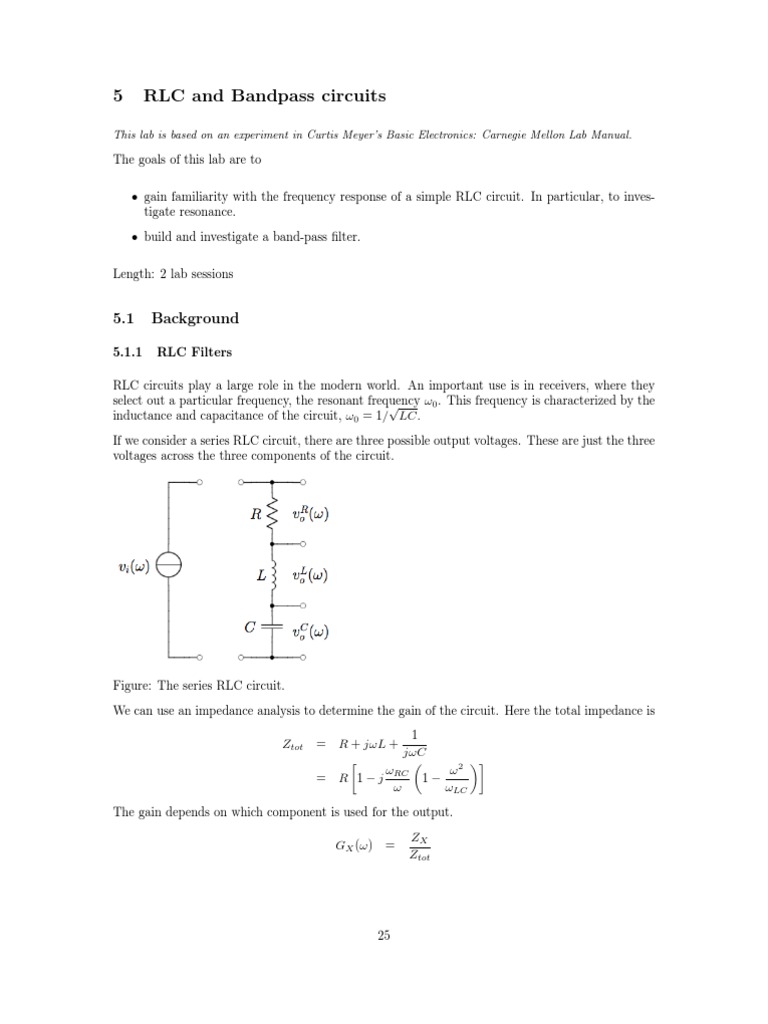 RLC and Band Pass | PDF | Low Pass Filter | Electrical Impedance