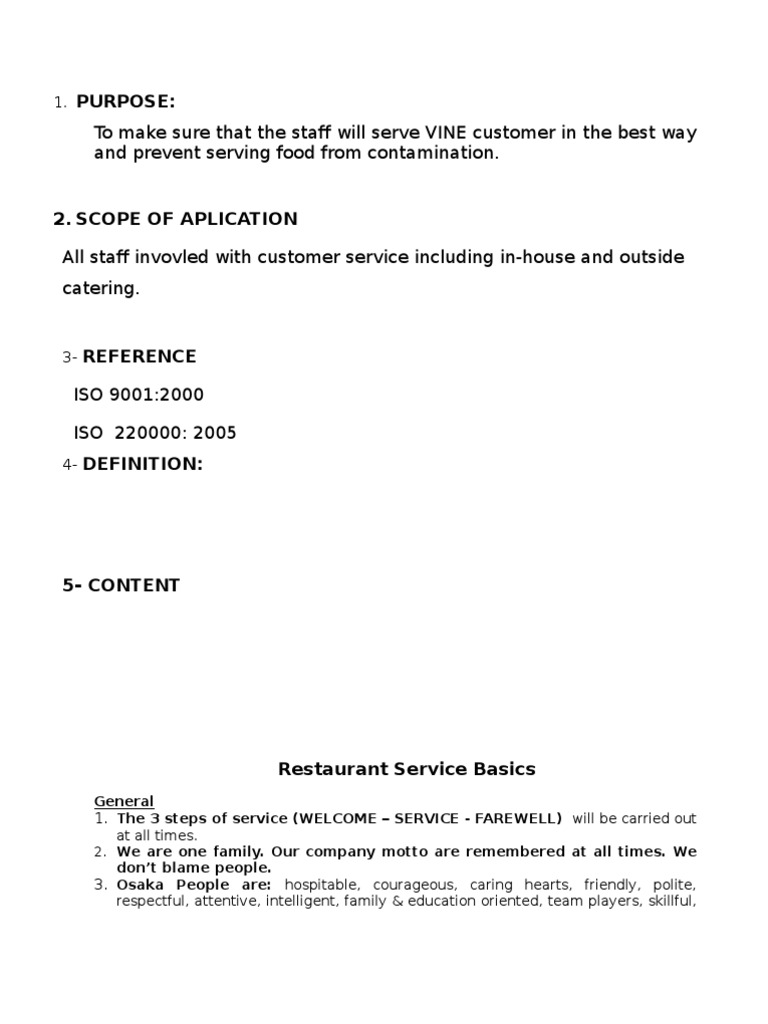 Basic Service | PDF | Menu | Restaurants