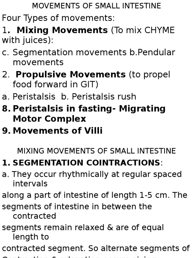 Small Intestine Movements Explained | PDF | Gastrointestinal Tract ...