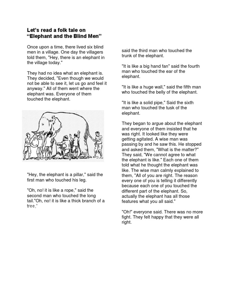 Elephant and the Blind Men Tale | PDF