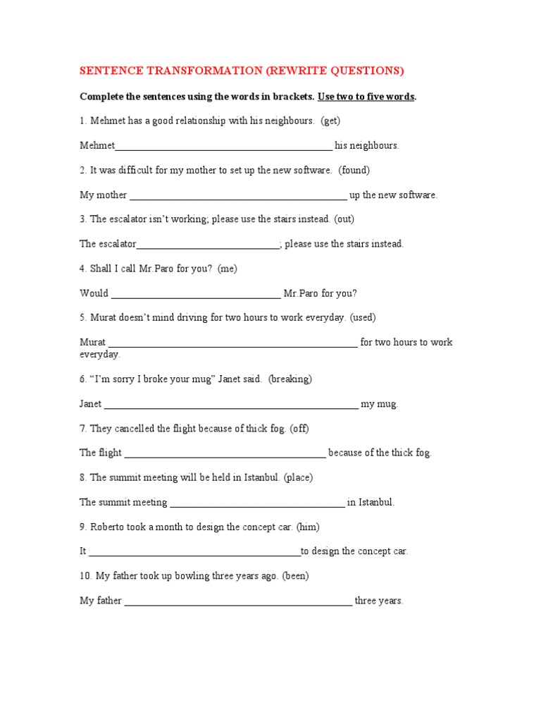 Sentence Transformation - Fce | PDF