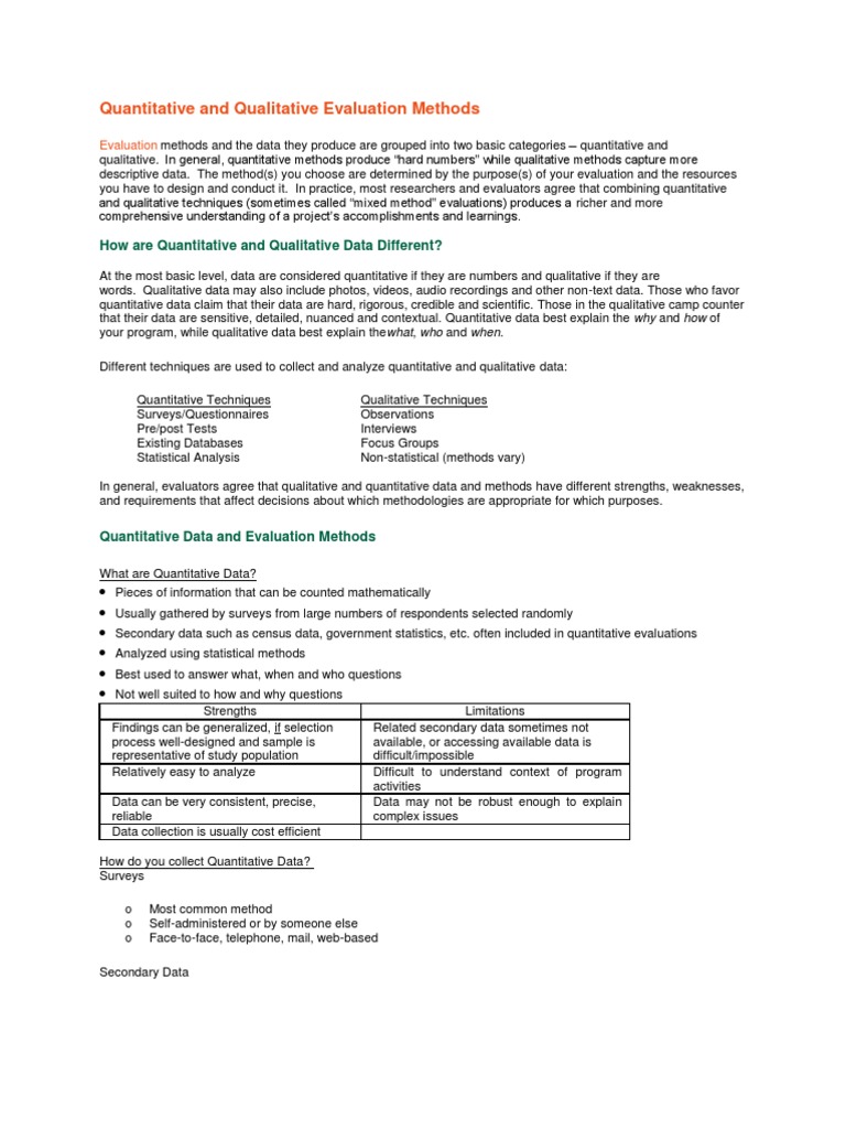 Quantitative and Qualitative Evaluation Methods | PDF | Qualitative Research | Quantitative Research