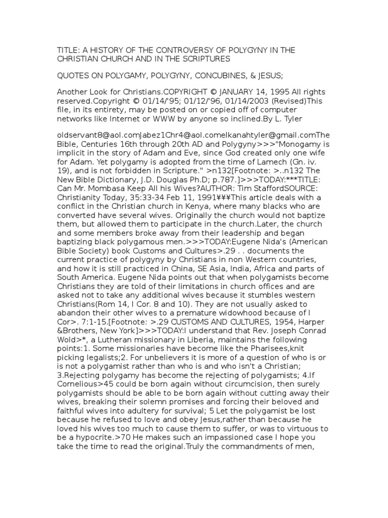 Biblical Polygyny in History and The Scriptures | PDF | Adultery | Polygamy