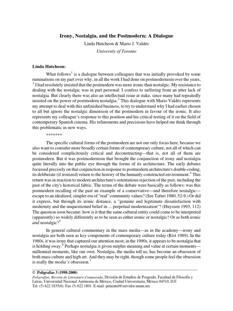 Postmodern and Irony | PDF | Nostalgia | Irony