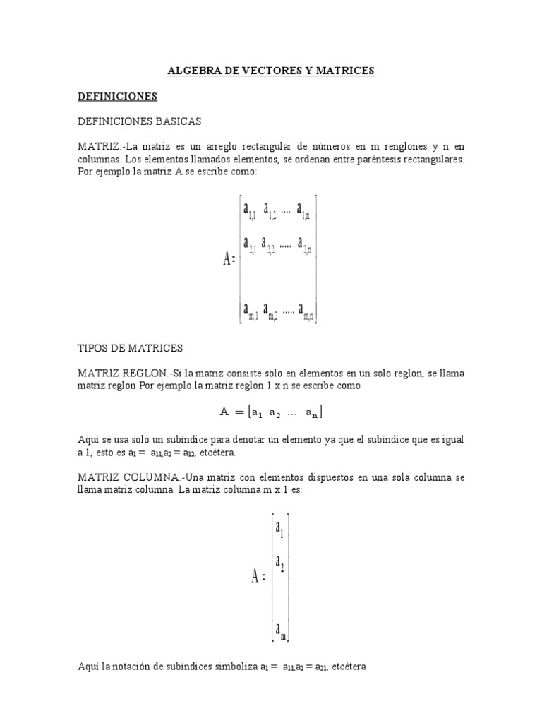 Algebra de Vectores y Matrices | PDF | Determinante | Matriz (Matemáticas)