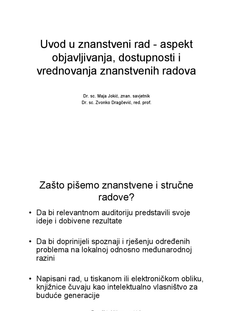 Kategorizacija Radova - Uvod U Znanstveni Rad | PDF
