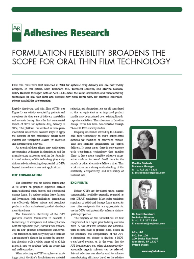 Formulation Flexibility Broadens The Oral Thin Film - Oral Drug ...