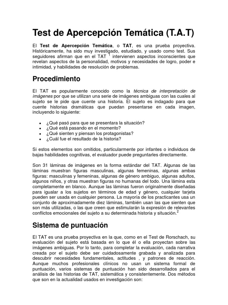 Test de Apercepción Temática: Guía Completa | PDF | Cognición | Ciencia ...