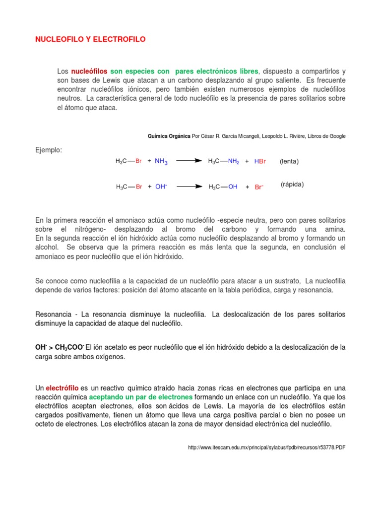 Nucleófilos y Electrófilos en Química | PDF | Ciencias fisicas ...