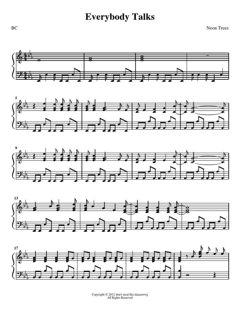 Everybody Talks Piano Sheet Music | PDF