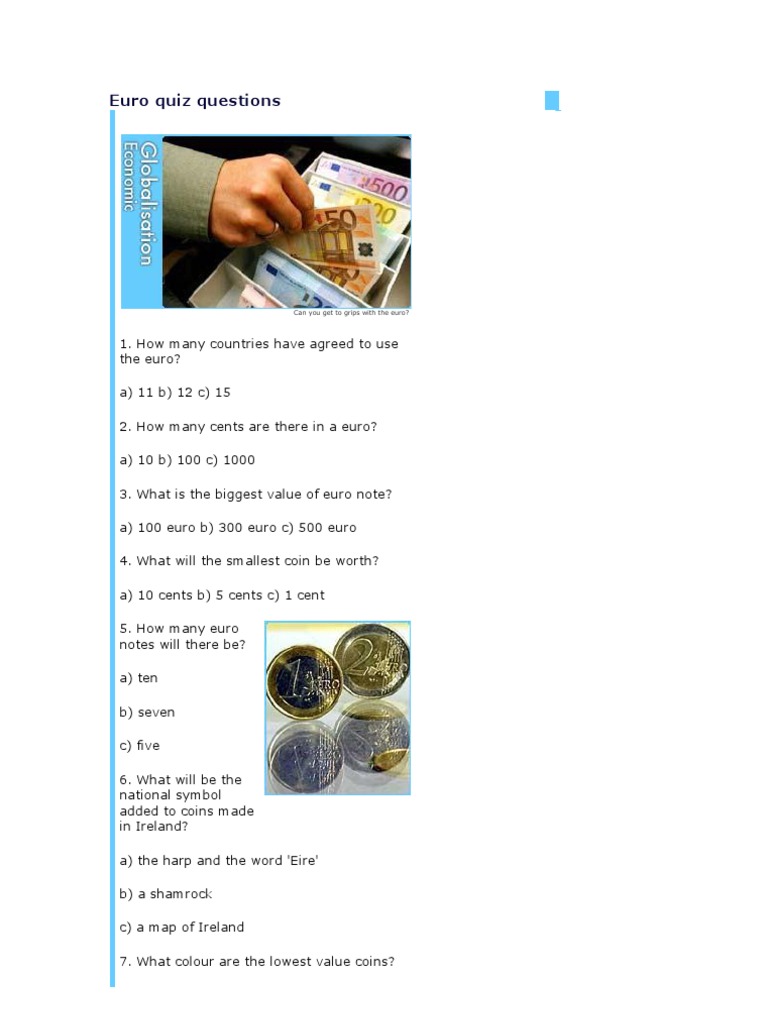 Euro Quiz Questions: Can You Get To Grips With The Euro? | PDF