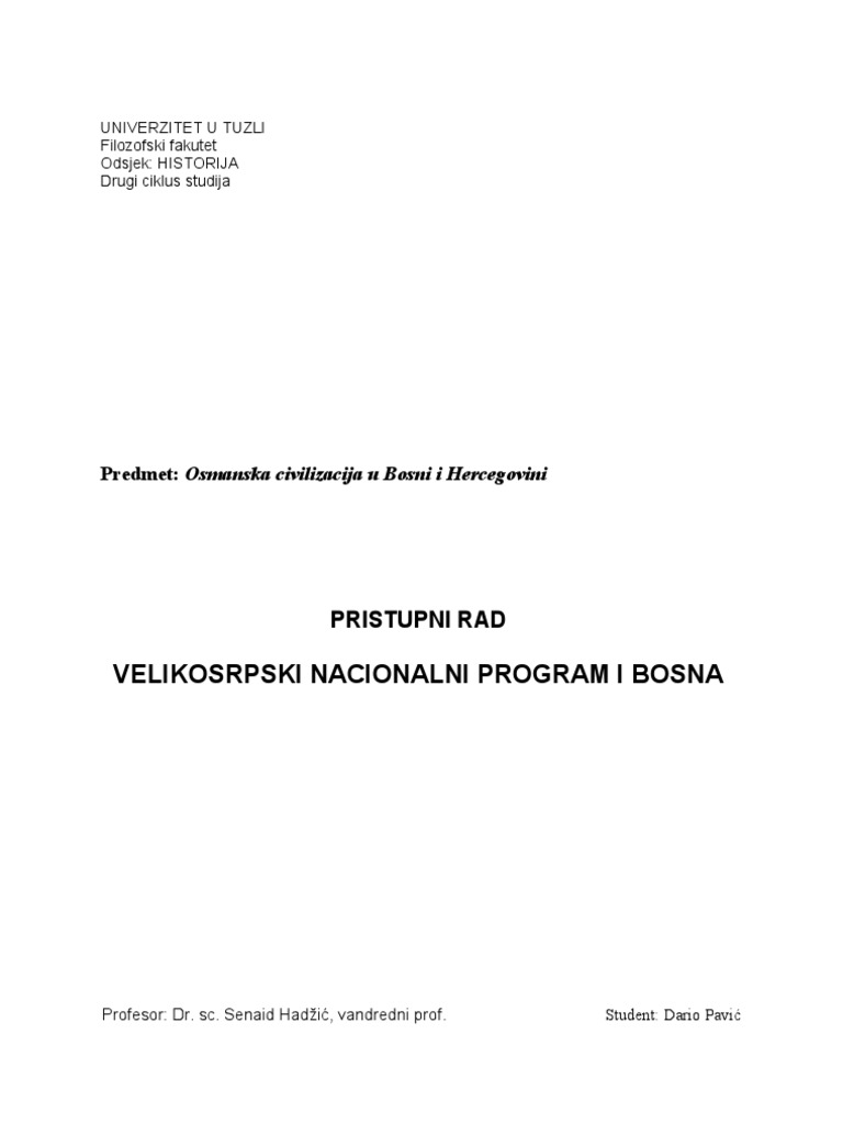 Velikosrpski Nacionalni Program I Bosna | PDF