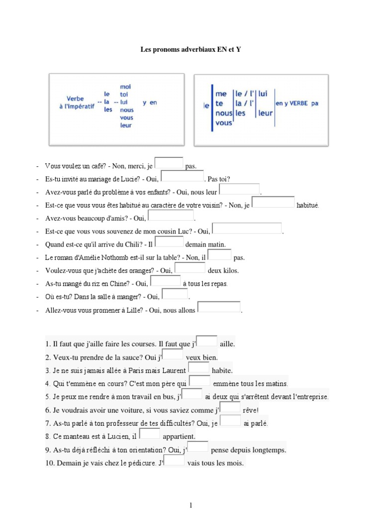 Les Pronoms Adverbiaux en Et Y | PDF