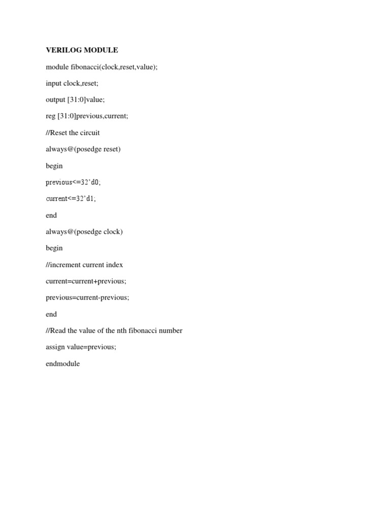 Fibonacci Sequence Verilog Module Pdf Electrical Circuits Electronic Circuits