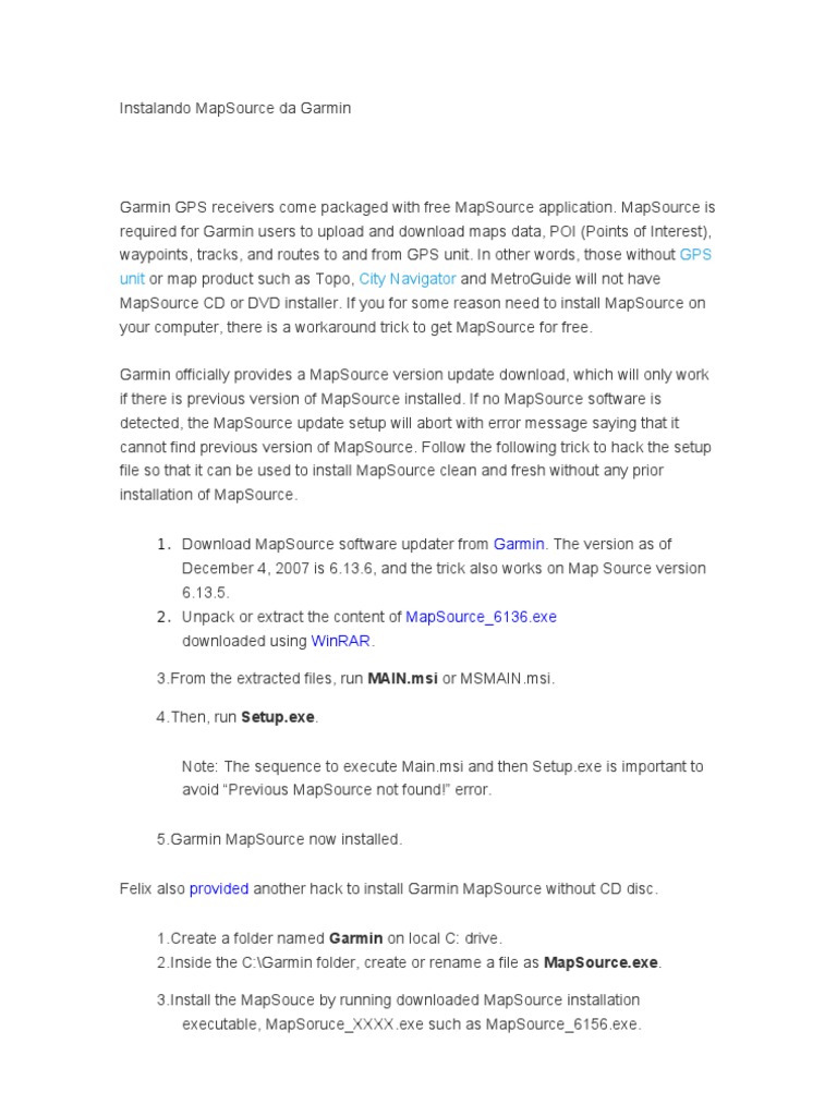 Installing The MapSource - Garmin | PDF | Installation (Computer Programs) | Computer File