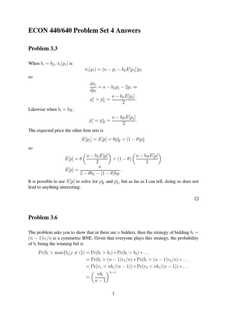 ECON 440/640 Problem Set 4 Answers | PDF | Economics | Gaming