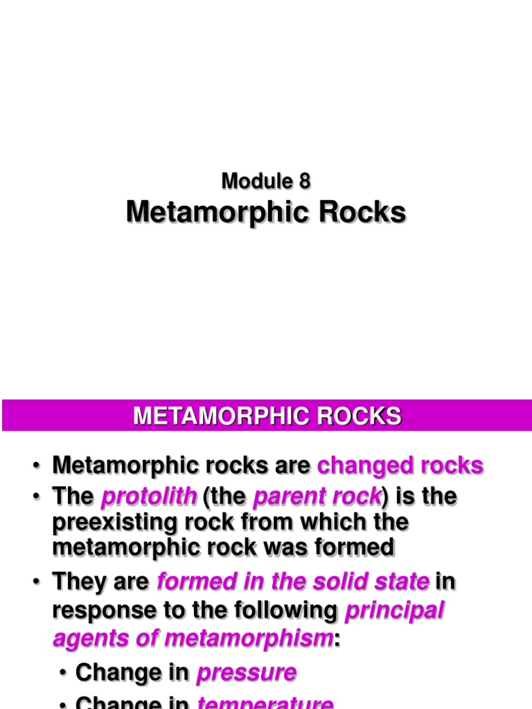 Module 8 - Metamorphic Rocks | PDF | Rock (Geology) | Rocks