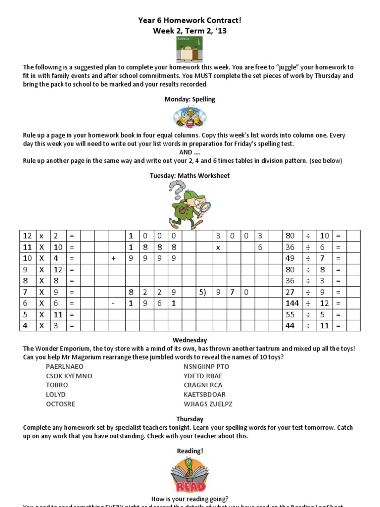 Homework Contract Week 2 | PDF | Language Arts & Discipline | Home & Garden