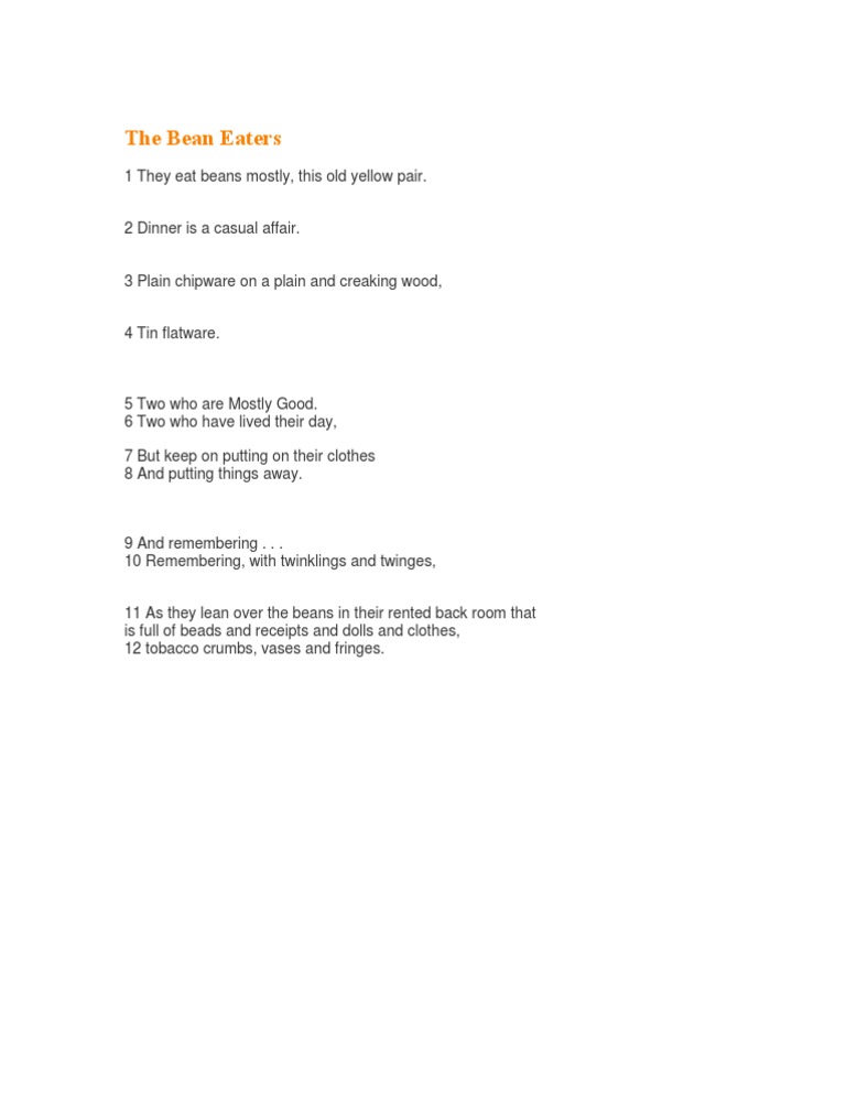 The Bean Eaters Poem | PDF | Cooking, Food & Wine