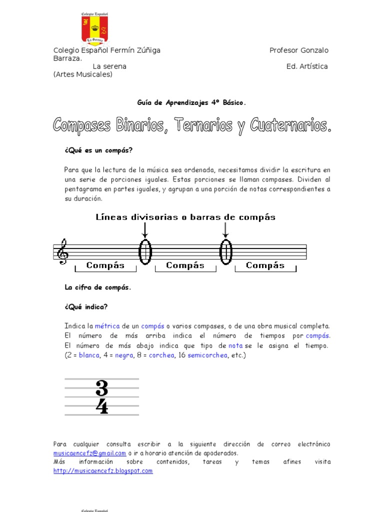 Guia Compases Binarios, Ternarios y Cuaternarios | PDF | Formas musicales | Elementos de la música