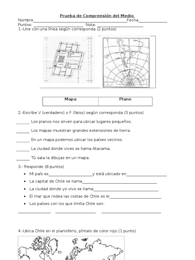 Prueba de Mapas y Planos para 2° Básico | PDF