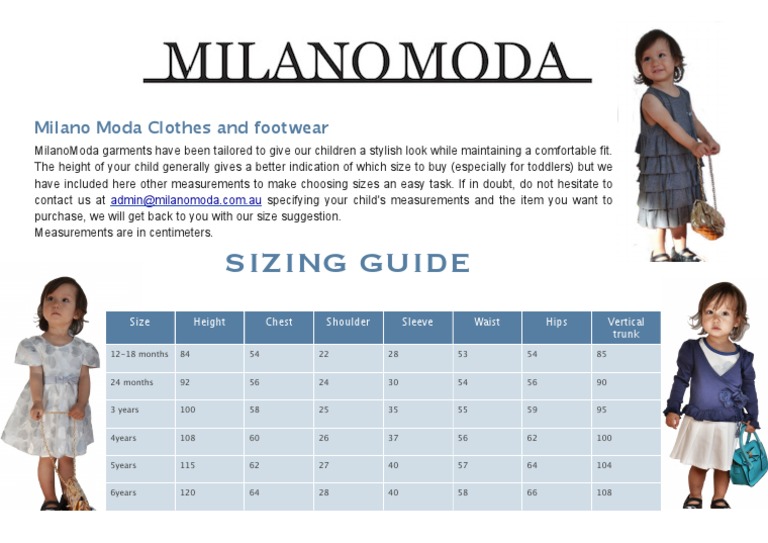 Milano Kids Size Guide | PDF | Lifestyle