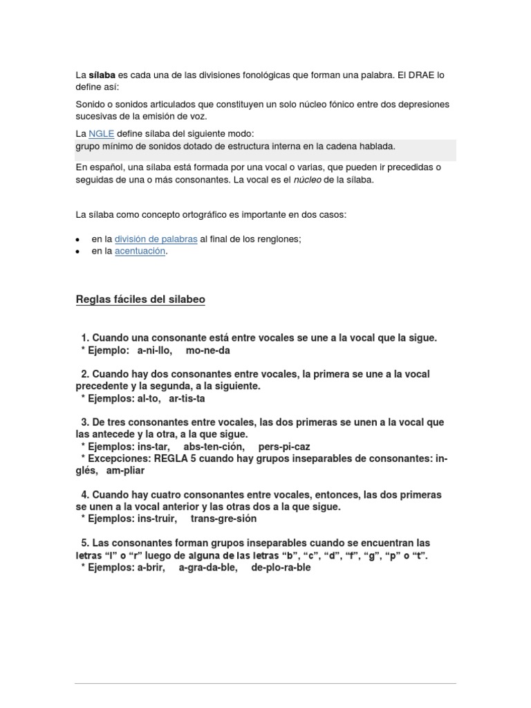 Reglas de Silabeo y Acentuación | PDF | Sílaba | Vocal