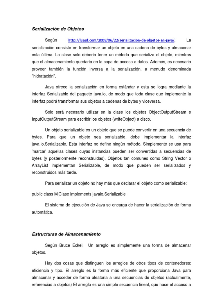 Serializacion de Objetos | Descargar gratis PDF | Java (lenguaje de programación) | Estructura ...