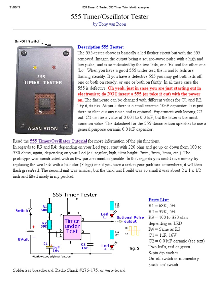 555 Timer IC Tester, 555 Timer Tutorial With Examples | Download Free ...