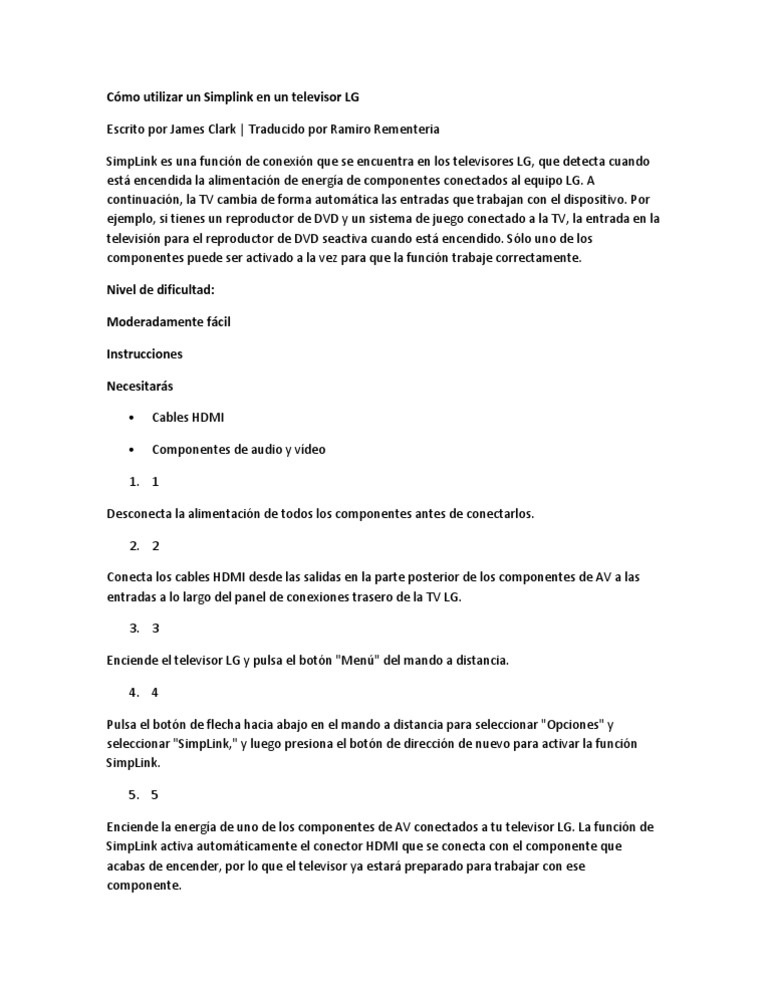 Guía para usar Simplink en TV LG | PDF | Informática