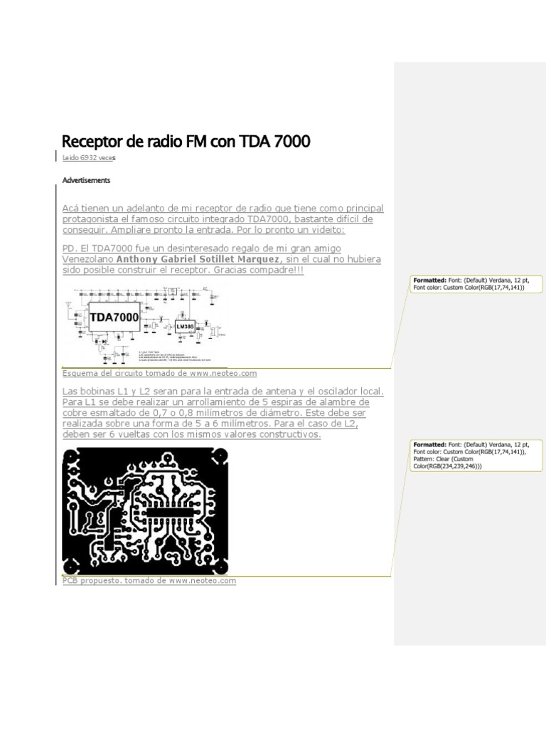 Receptor FM con TDA7000: Esquema y Guía | PDF | Informática
