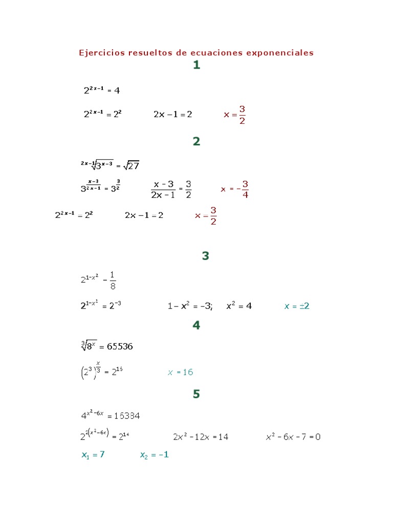 Ejercicios Resueltos de Ecuaciones Exponenciales | PDF