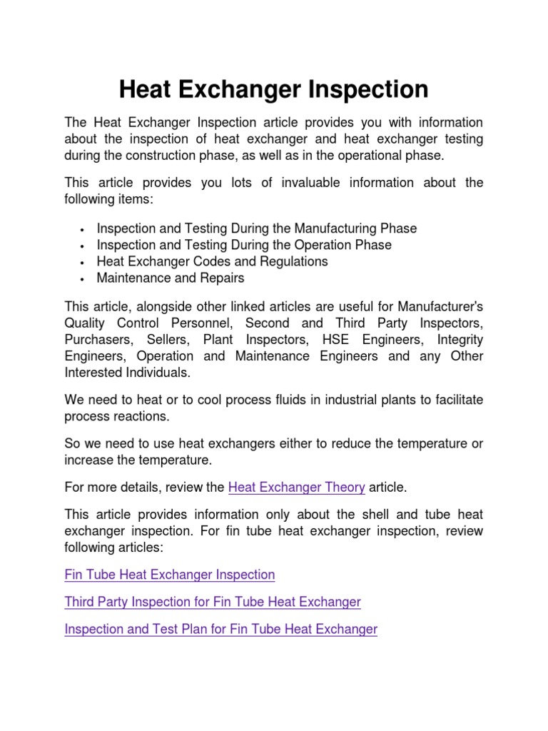 Heat Exchanger Inspection | PDF | Heat Exchanger | Pipe (Fluid Conveyance)