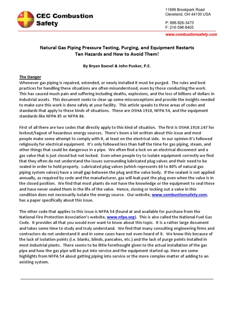Procedure Natural Gas Piping Purging Hazards | PDF | Gases | Mechanical ...