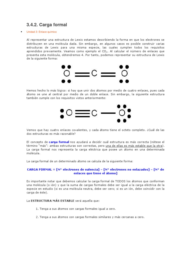 Cálculo de Carga Formal en Estructuras de Lewis | PDF | Enlace químico ...