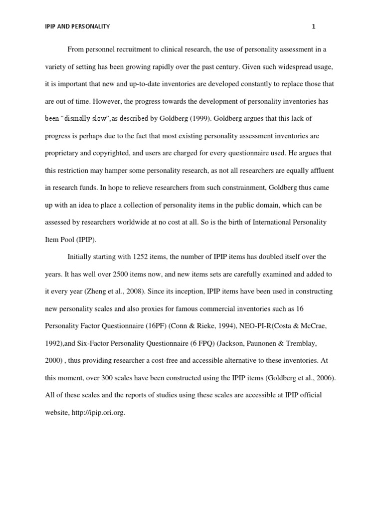 International Personality Item Pool (IPIP) and Personality Research ...