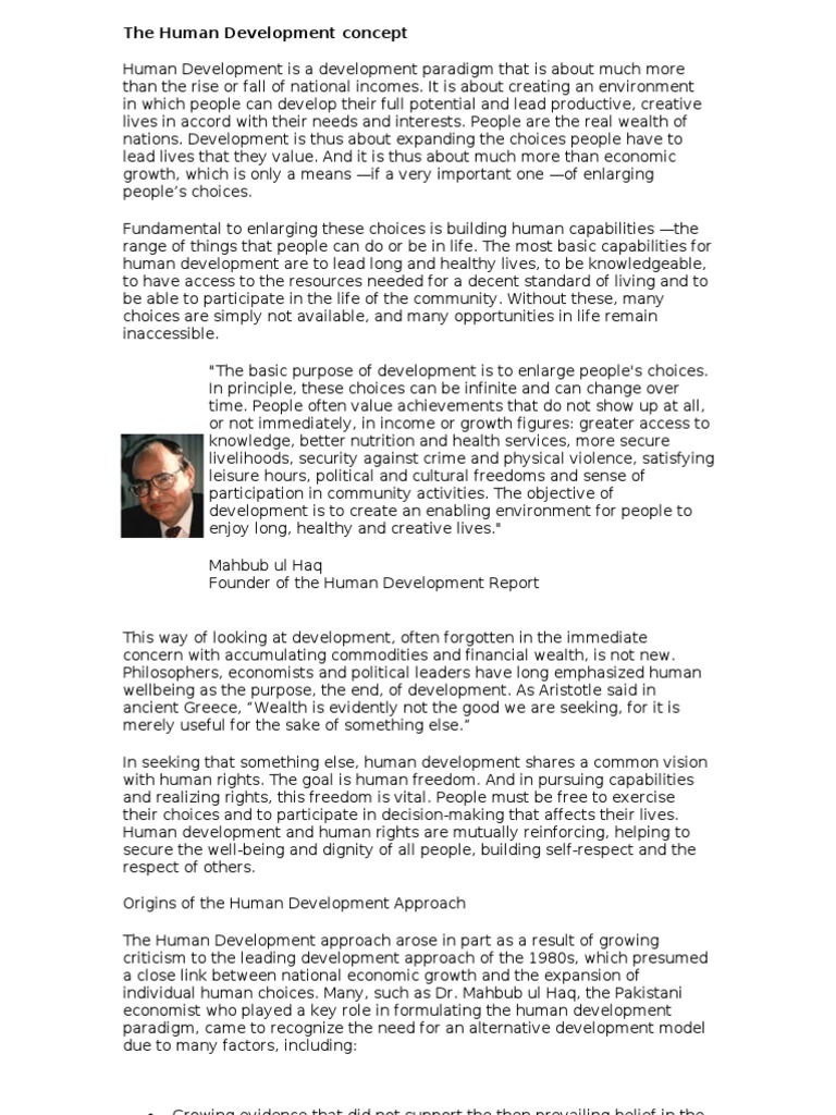 The Human Development Concept | PDF | Human Development (Humanity ...