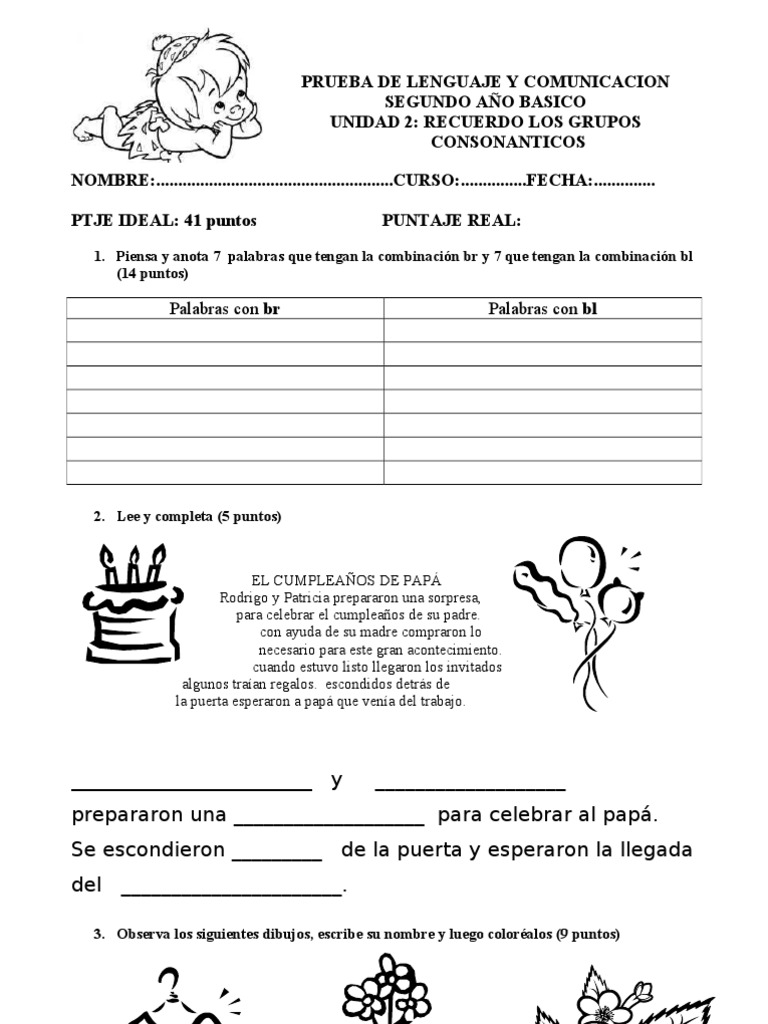 Prueba de Lenguaje y Comunicacion Grupos Consonanticos | PDF