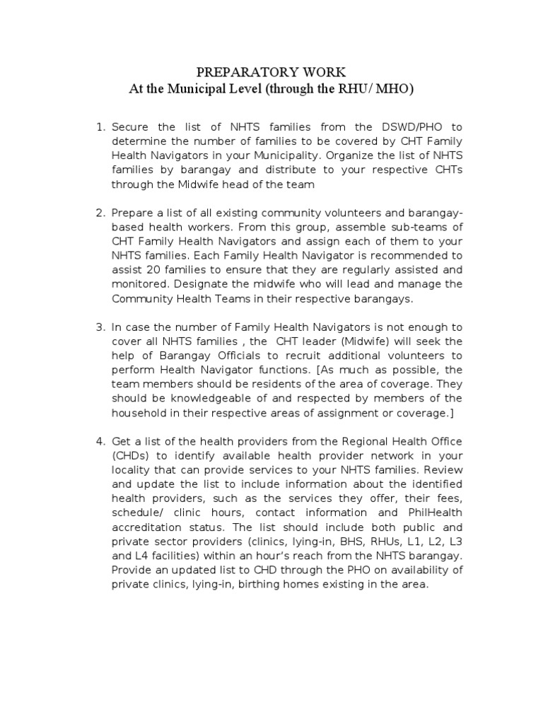 Preparatory Work at The Municipal Level (Through The RHU/ MHO) | PDF ...