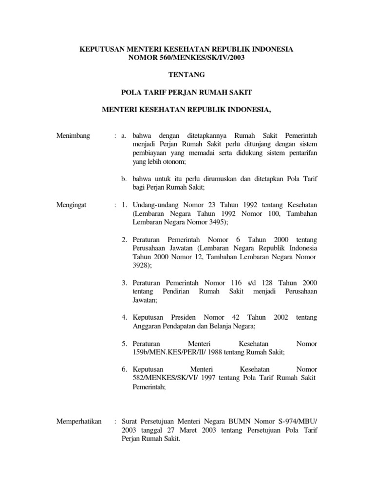 KMK Tarif Perjan RSU | PDF