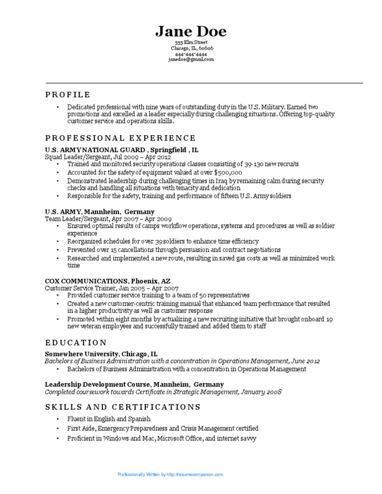US National Guard Resume Example - Resume Companion | PDF | Leadership ...