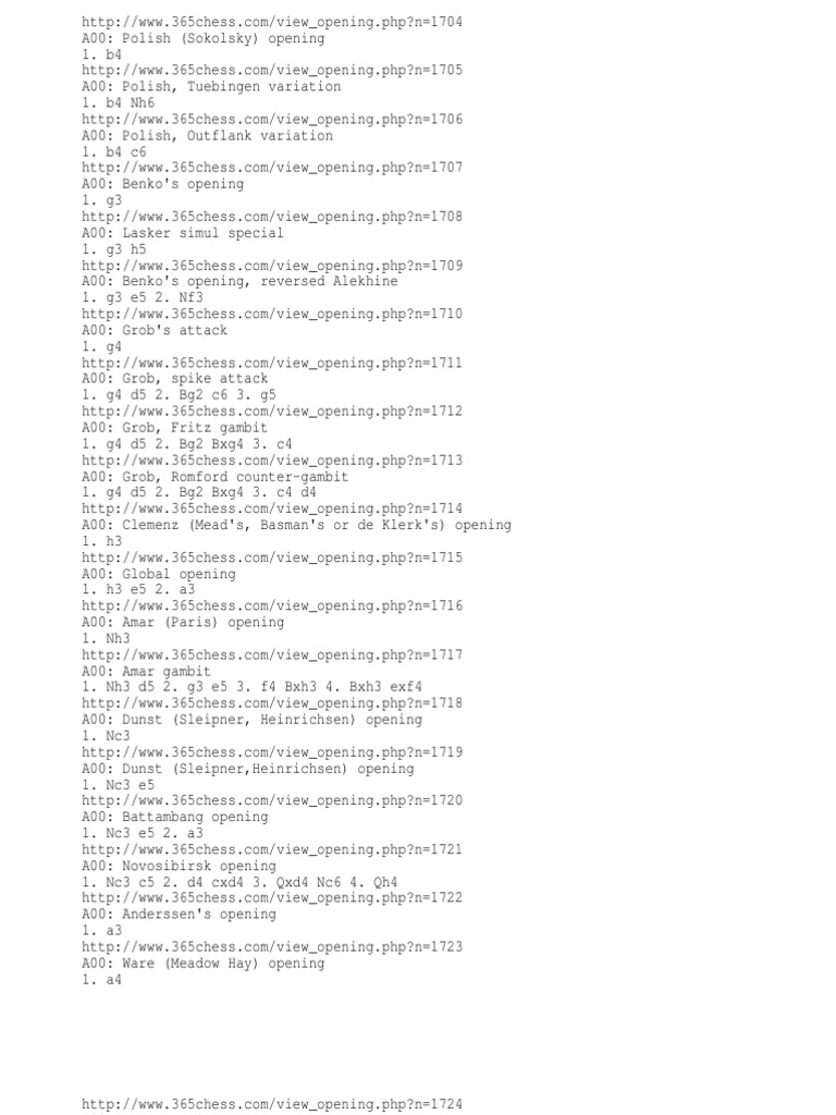 ECO Codes in PGN From | Download Free PDF | Chess Openings | Chess Theory