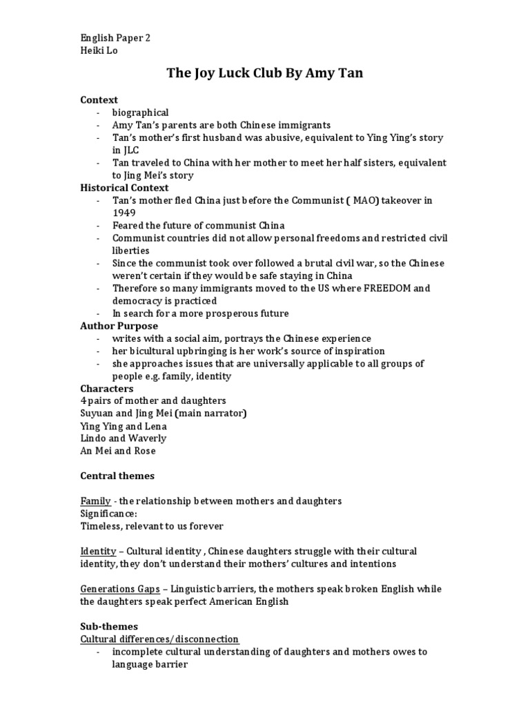 The Joy Luck Club by Amy Tan | PDF