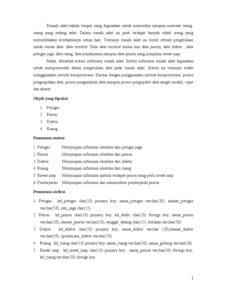 Contoh Database Rumah Sakit | PDF
