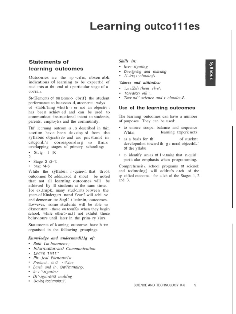 Science Learning Outcomes K-6 | PDF