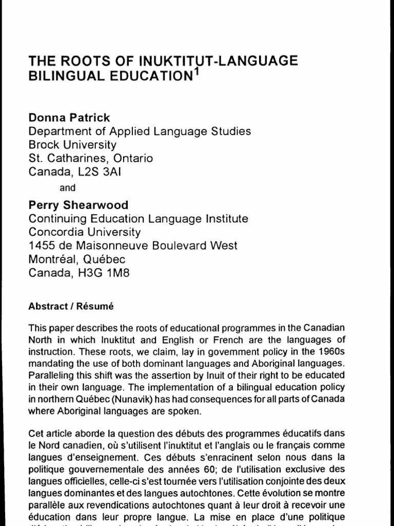 The Roots of Inuktitut Language Bilingual Education. | PDF | Inuit | Unrest
