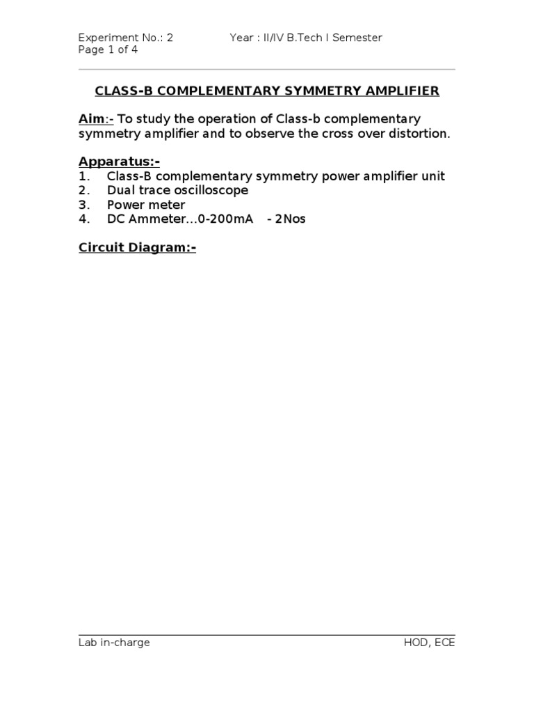Complementary Symmetry Amplifier | PDF | Bipolar Junction Transistor ...