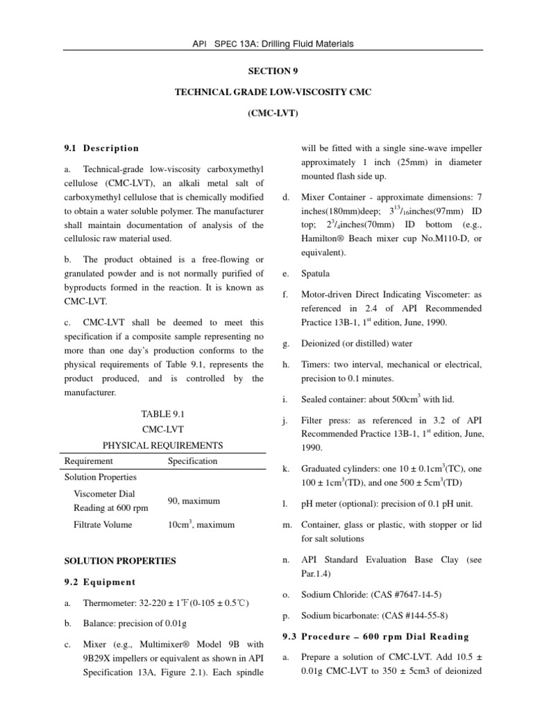 CMC LVT Api 13a | PDF | Filtration | Sodium Chloride